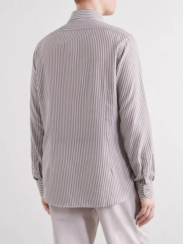 Eleventy Striped Lyocell And Cotton-blend Shirt