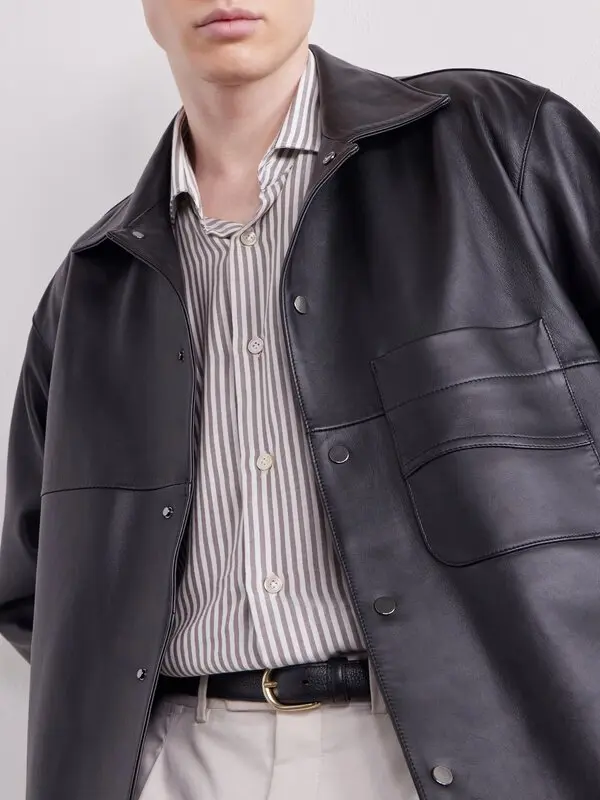Eleventy Striped Lyocell And Cotton-blend Shirt