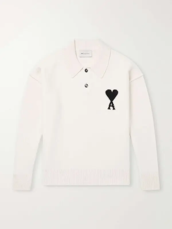 AMI Paris Logo-intarsia Wool Polo Sweater