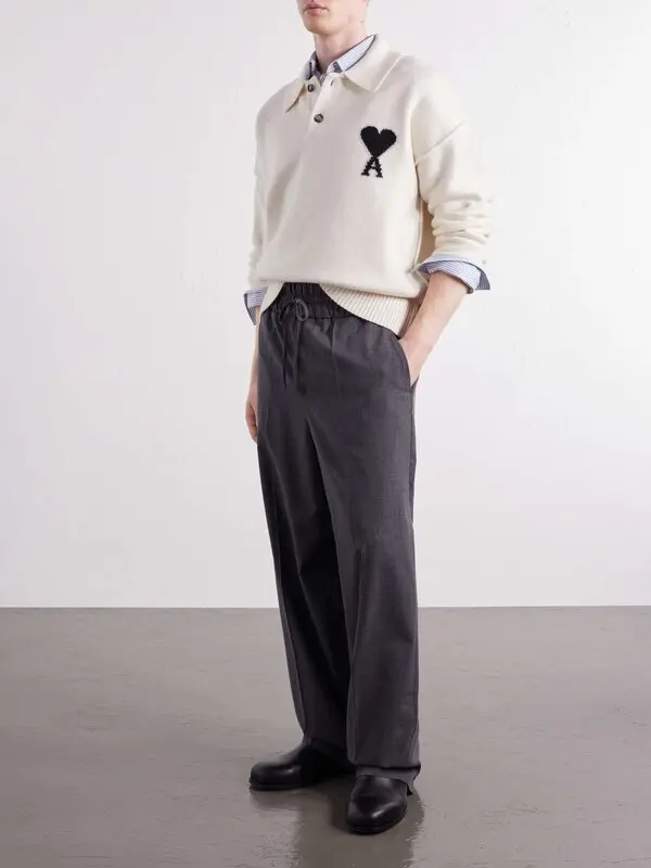 AMI Paris Logo-intarsia Wool Polo Sweater