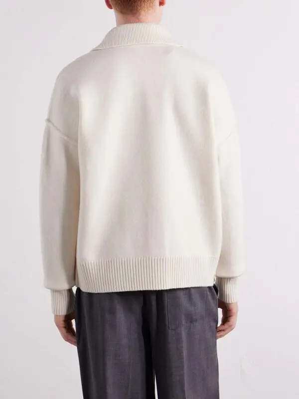 AMI Paris Logo-intarsia Wool Polo Sweater