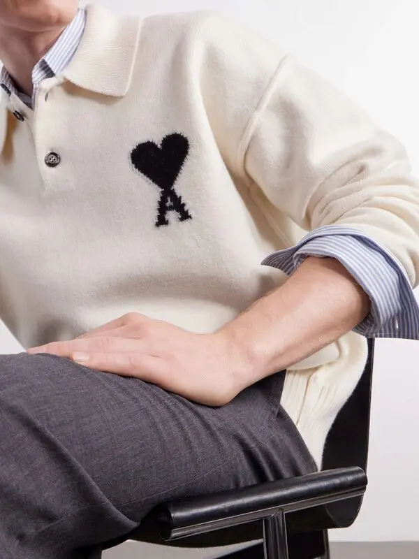 AMI Paris Logo-intarsia Wool Polo Sweater