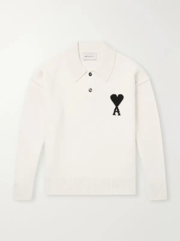 AMI Paris Logo Intarsia Wool Polo Sweater