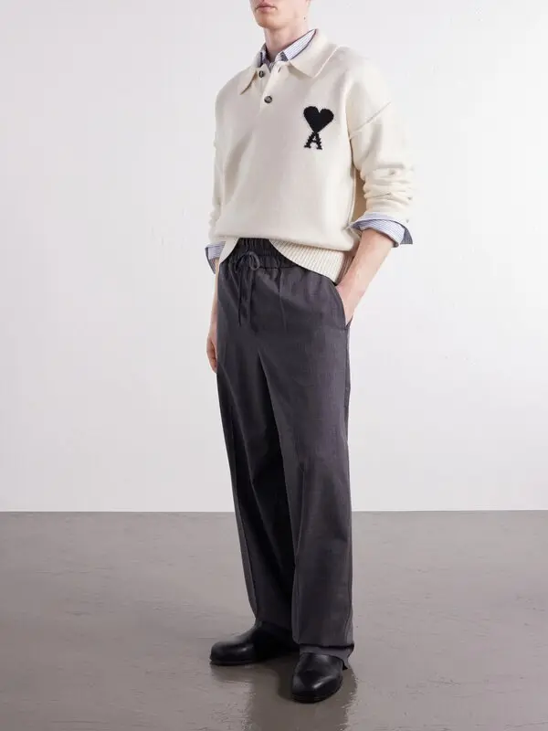 AMI Paris Logo Intarsia Wool Polo Sweater