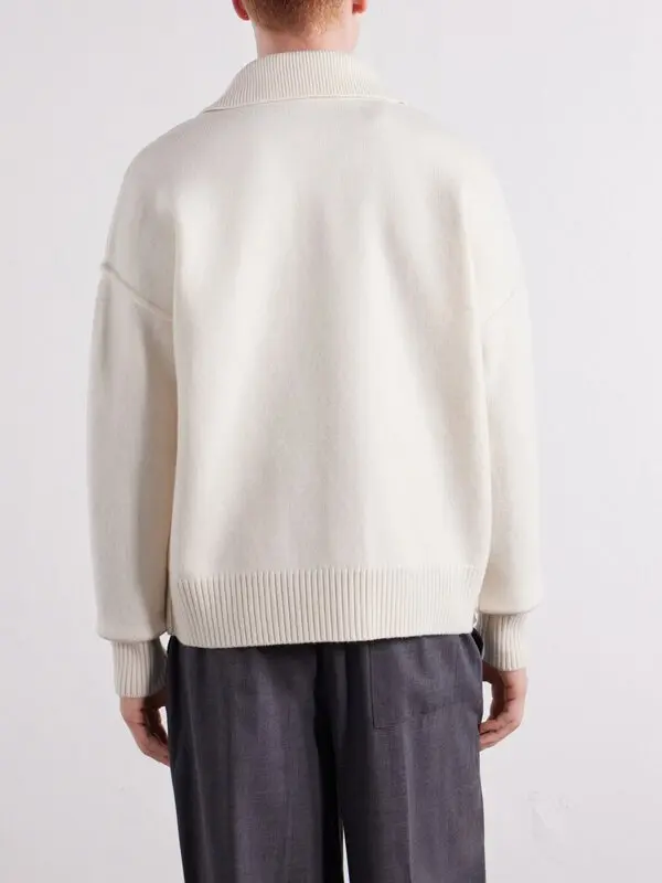 AMI Paris Logo Intarsia Wool Polo Sweater