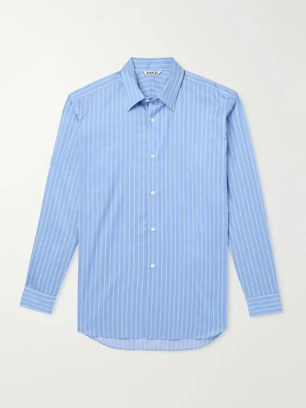 Auralee Striped Cotton And Silk-blend Shirt - Blue