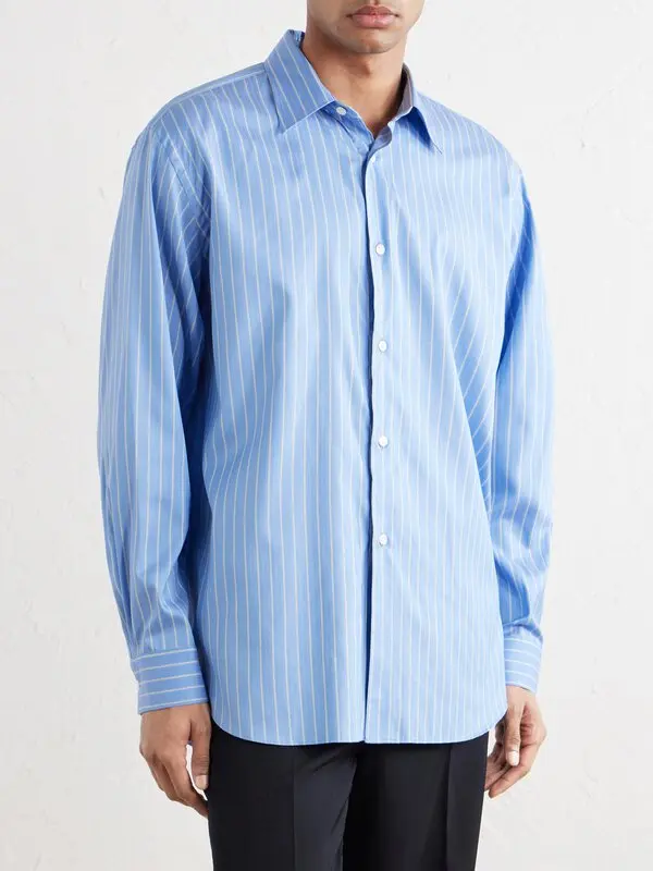 Auralee Striped Cotton And Silk-blend Shirt - Blue
