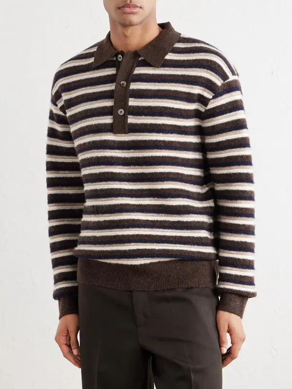 Officine Générale Patchi Striped Wool-blend Polo Shirt