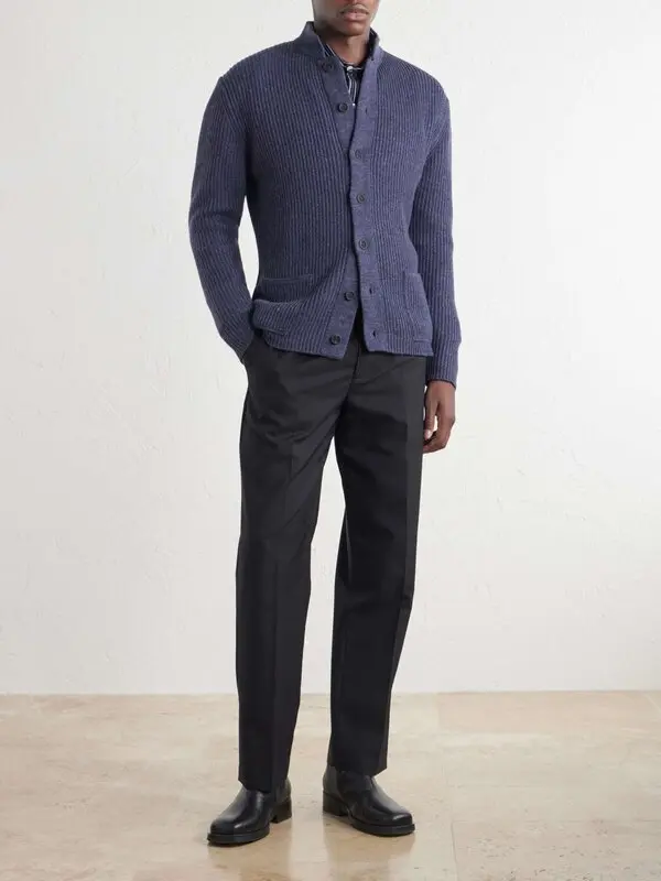 Inis Meáin Boatbuilder Wool And Linen-blend Cardigan - Blue