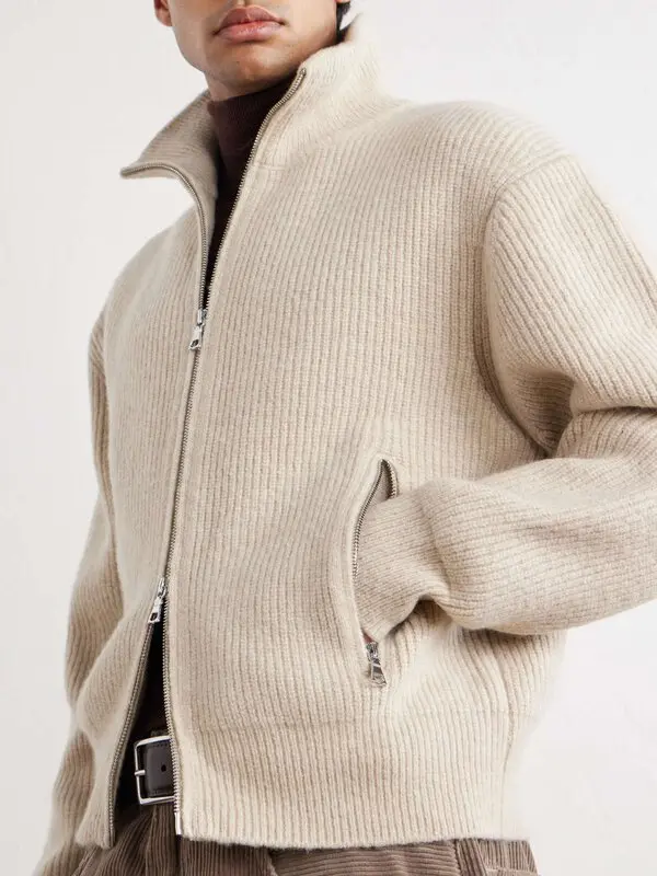 Officine Générale Florys Ribbed Wool-blend Zip-up Cardigan