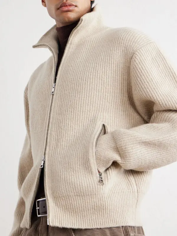 Officine Générale Florys Ribbed Wool-blend Zip-up Cardigan
