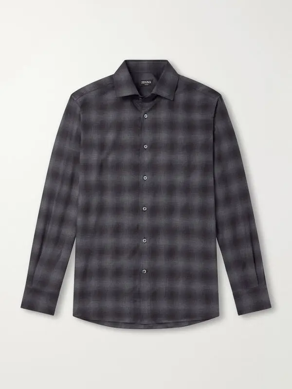 Zegna Checked Cotton And Cashmere-blend Shirt - Blue