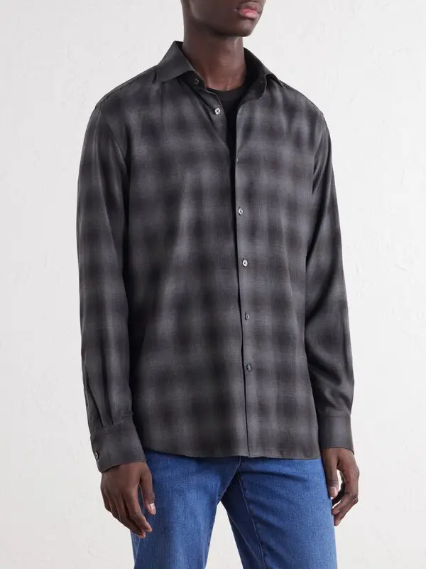 Zegna Checked Cotton And Cashmere-blend Shirt