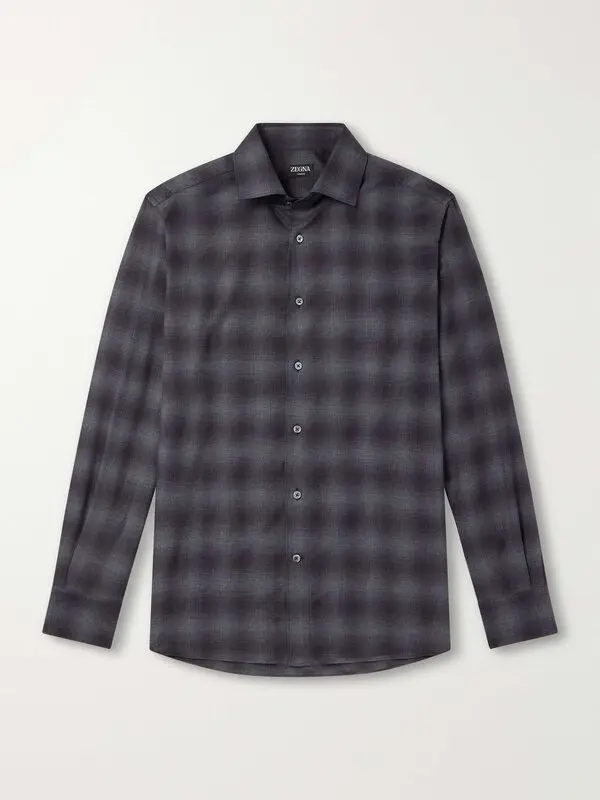 Zegna Checked Cotton And Cashmere-blend Shirt - Navy