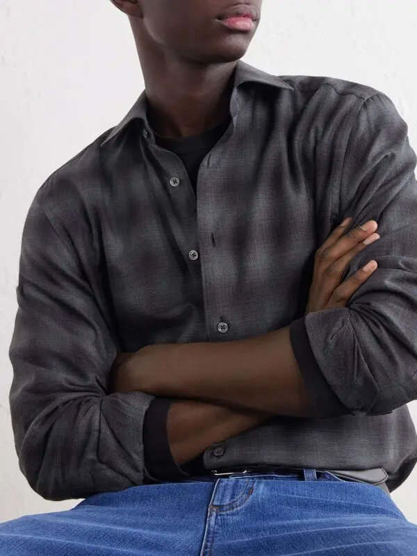 Zegna Checked Cotton And Cashmere-blend Shirt