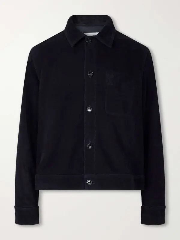 AMI Paris Logo-embossed Suede Jacket - Black
