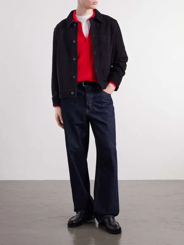 AMI Paris Logo-embossed Suede Jacket