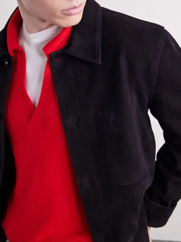 AMI Paris Logo-embossed Suede Jacket