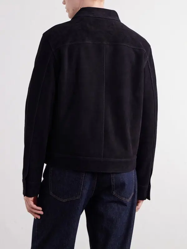 AMI Paris Logo-embossed Suede Jacket - Black