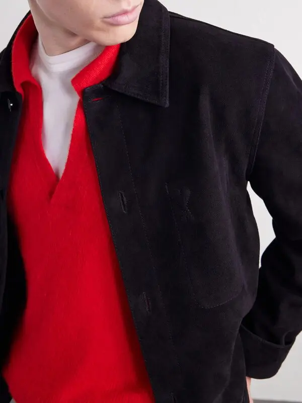 AMI Paris Logo-embossed Suede Jacket - Black