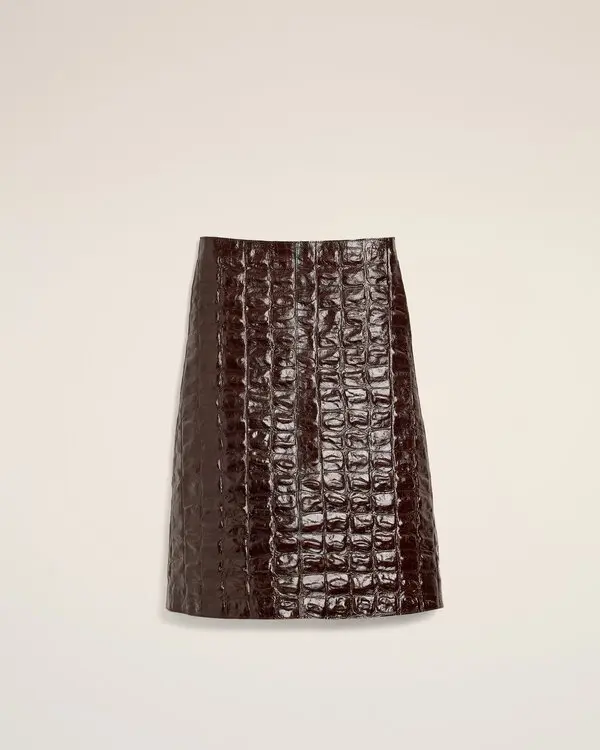 AMI Paris Burgundy Midi Cowhide Leather Skirt Red