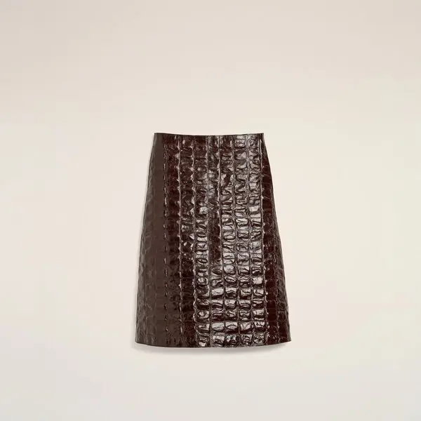 AMI Paris Burgundy Midi Cowhide Leather Skirt Red