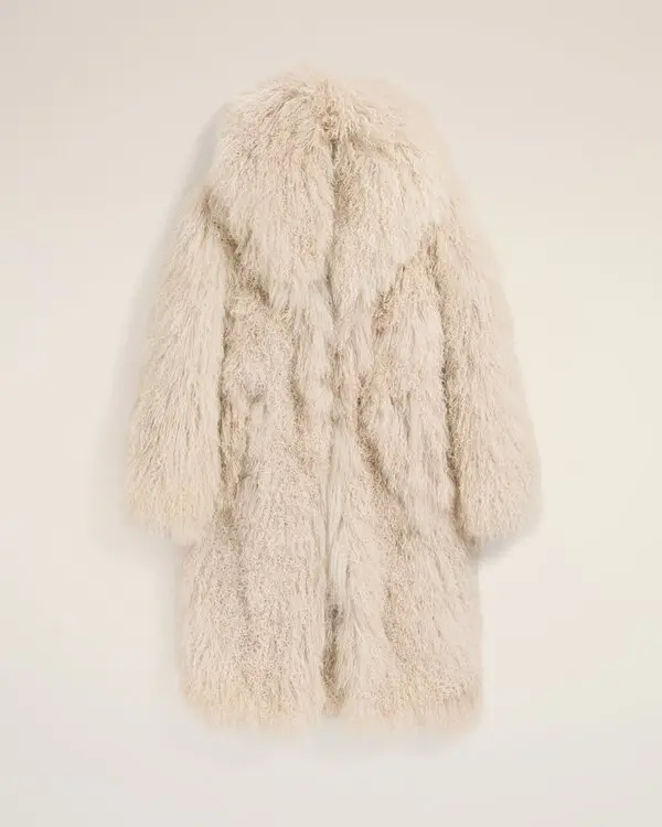 AMI Paris Long White Lamb Leather Coat White - Ivory