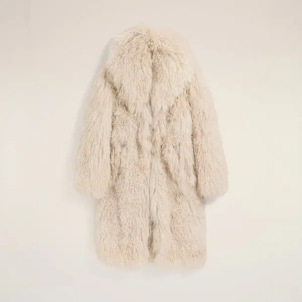 AMI Paris Long White Lamb Leather Coat White