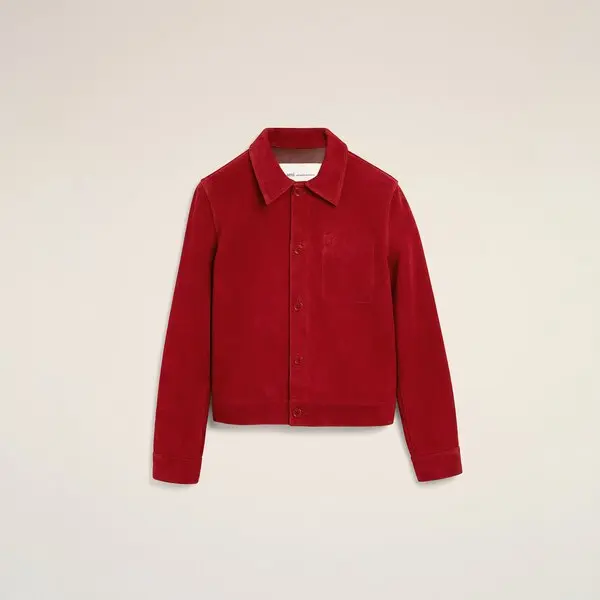 AMI Paris Red Suede Leather Jacket With Embossed De Coeur Red
