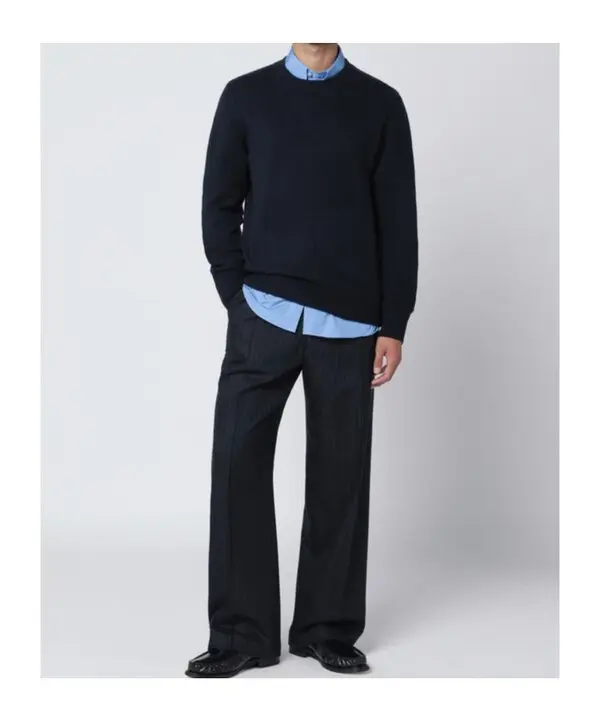 Soft Goat Round-neck Knitted Sweater With Lace Trim
