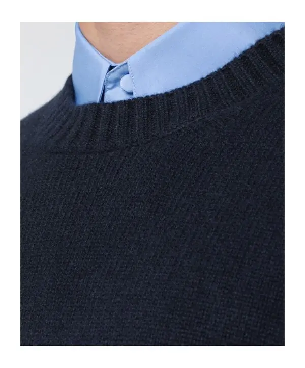 Soft Goat Round-neck Knitted Sweater With Lace Trim