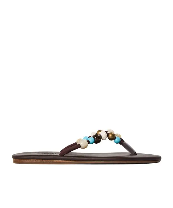 ANCIENT GREEK SANDALS Embellished Flat Thong Sandals - Black