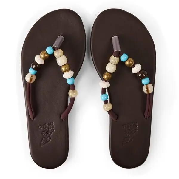 ANCIENT GREEK SANDALS Embellished Flat Thong Sandals - Black