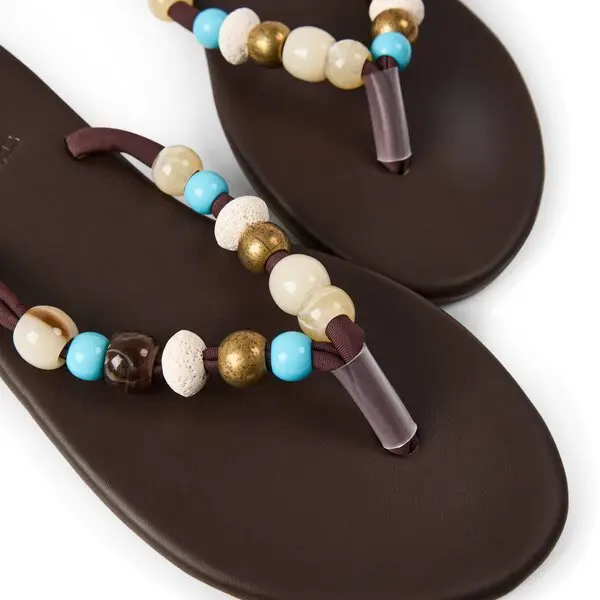 ANCIENT GREEK SANDALS Embellished Flat Thong Sandals - Black