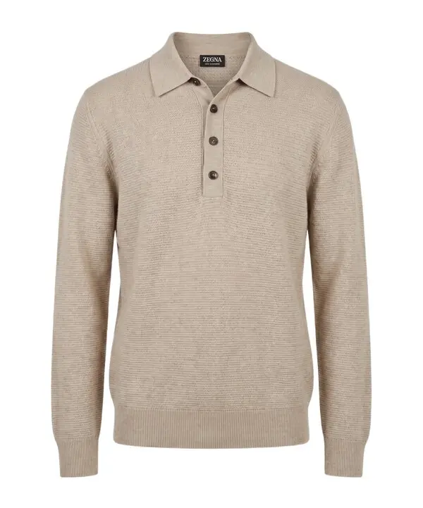 Zegna Long-sleeve Polo Shirt - Beige