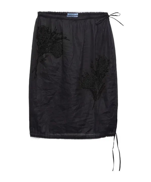 Prada Embroidered Organdy Midi Skirt - Black