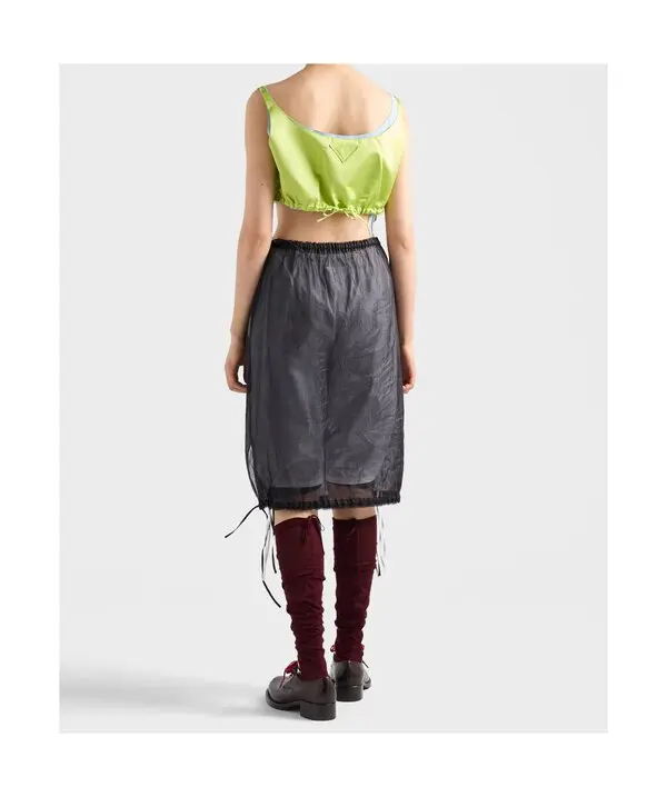 Prada Embroidered Organdy Midi Skirt - Black