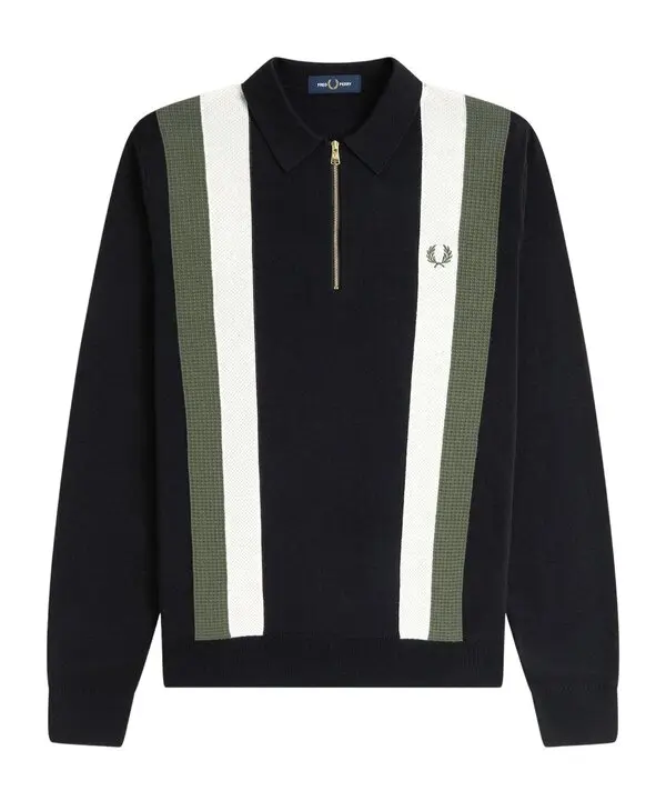 Fred Perry Striped Cotton Zipup Polo Shirt