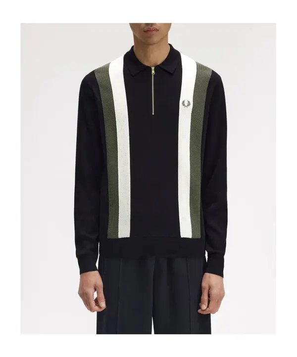 Fred Perry Striped Cotton Zipup Polo Shirt