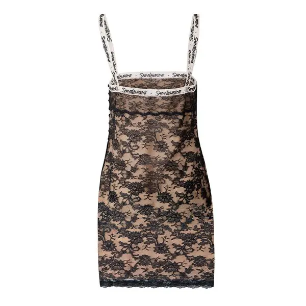 Saint Laurent Contrast Lace Slip Mini Dress