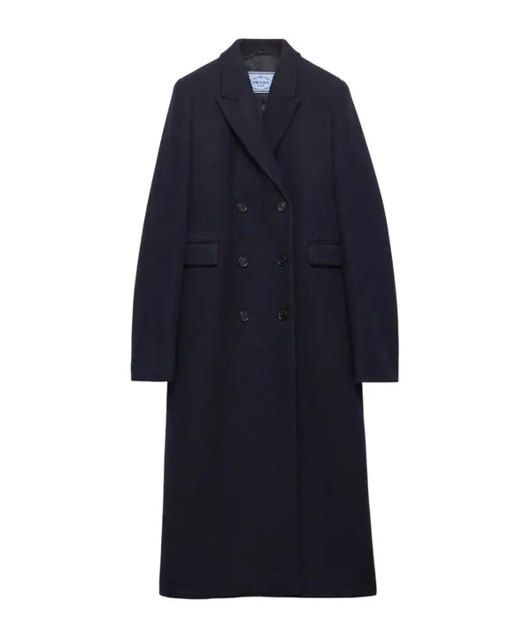 Prada Double-breasted Shetland Wool Coat - Navy