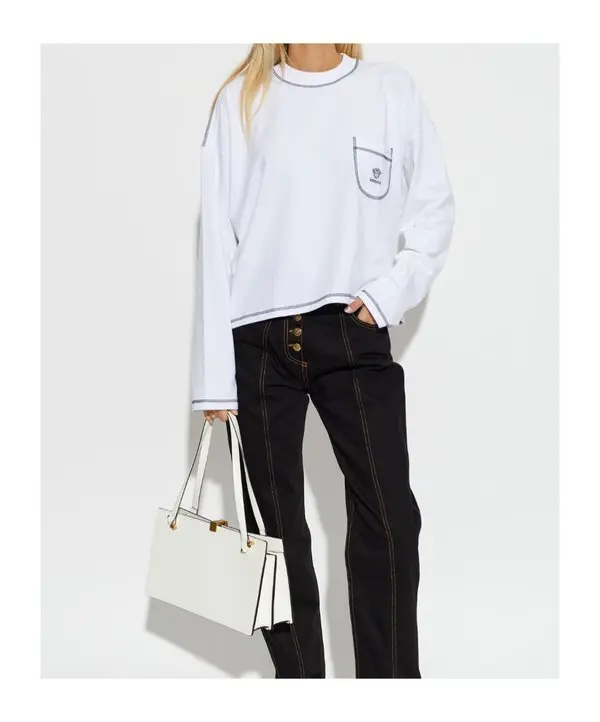 Versace Cotton Long-sleeve Top With Contrast Stitching And Pocket