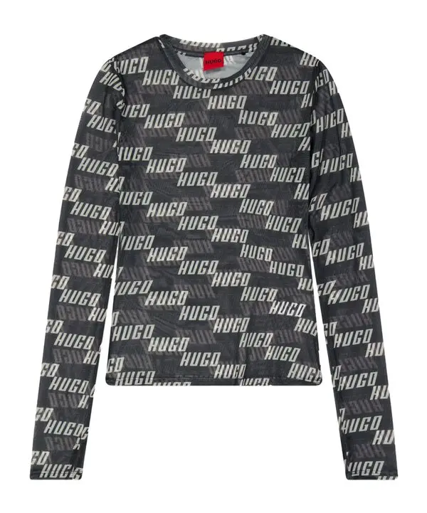 Hugo Boss Mesh Crewneck Longsleeve Top - Black