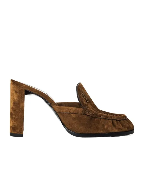 Saint Laurent Suede Mule Shoe - Brown