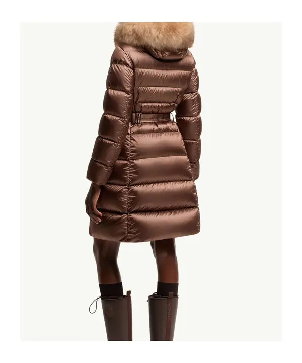 Moncler Leersies Long Down Coat With Shearling Trim