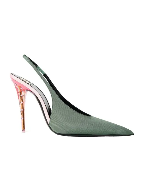 Saint Laurent Mesh Pointedtoe Slingback - Gray