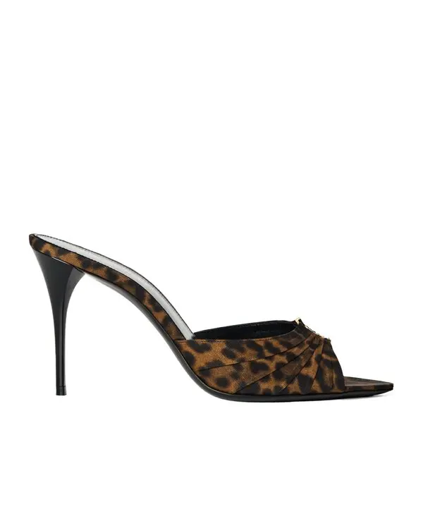 Saint Laurent Leopardprint Squaretoe Mule Sandal - Black
