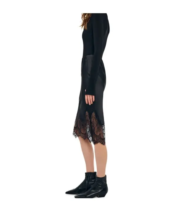 Norma Kamali Lace-trim Midi Skirt