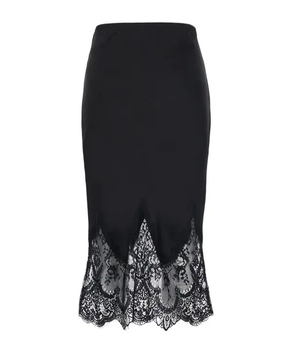 Norma Kamali Lace-trim Midi Skirt