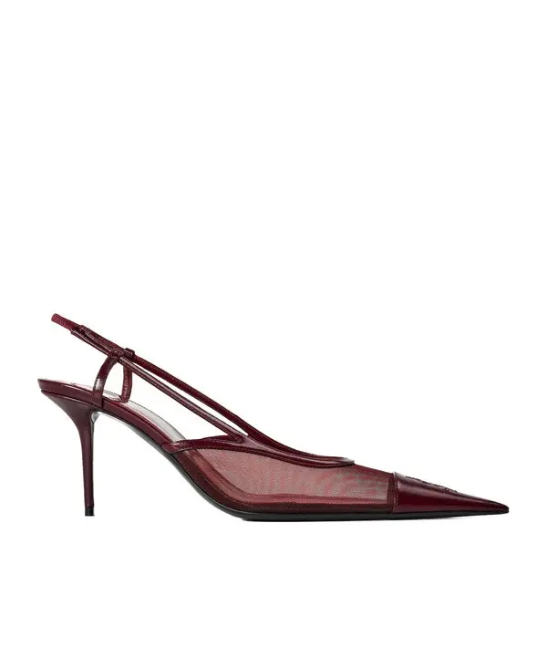Saint Laurent Meshpanel Slingback Heels - Red